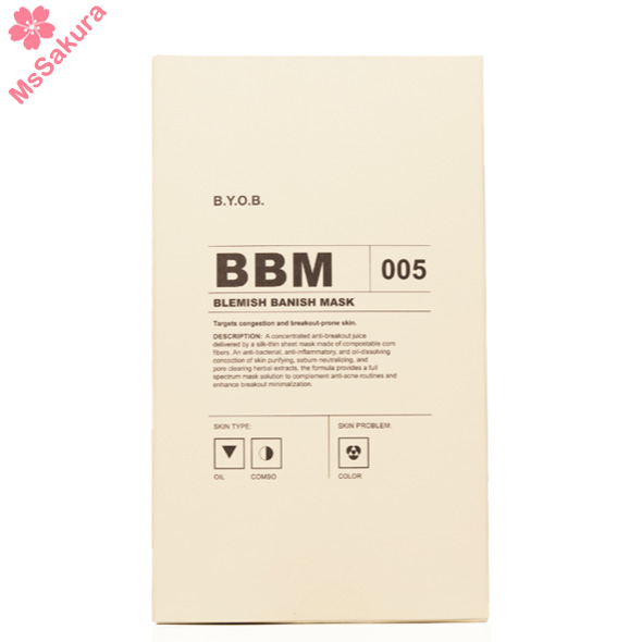 香港BYOB Blemish Banish Mask BBM擊退痘痘面膜10片/BYOB SSM超級舒緩面膜10片 - MsSakura 專注品質生活